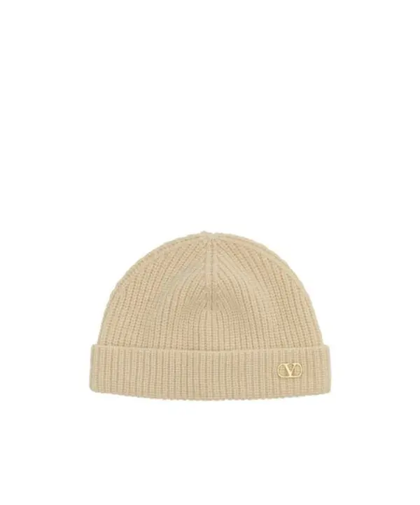 Valentino Garavani Vlogo Signature Knitted Beanie - Nude