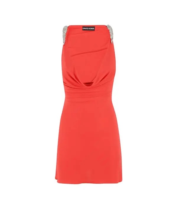 David Koma Crystal Embellished Cowl Neck Mini Dress