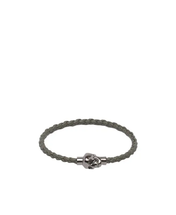 Alexander McQueen Skull Charm Braided Bracelet - Black