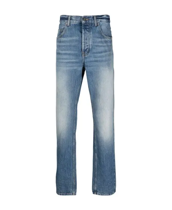 Saint Laurent Button Detailed Straight Leg Jeans - Blue