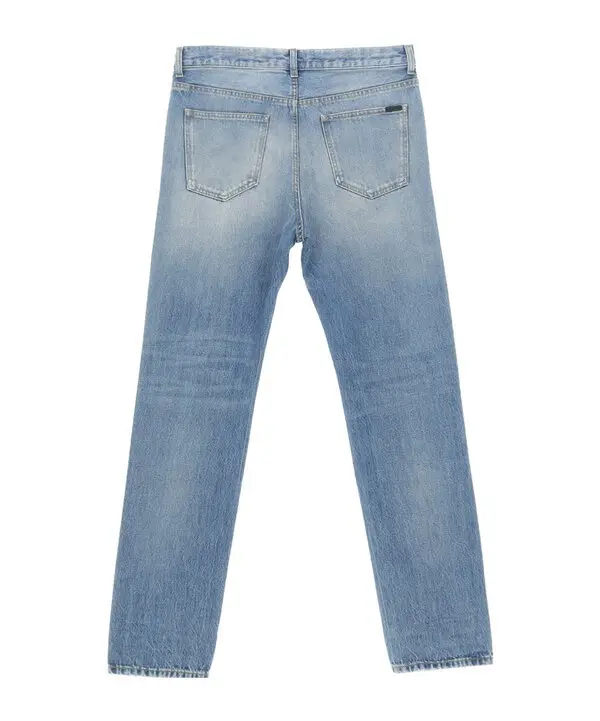 Saint Laurent Button Detailed Straight Leg Jeans - Light Blue