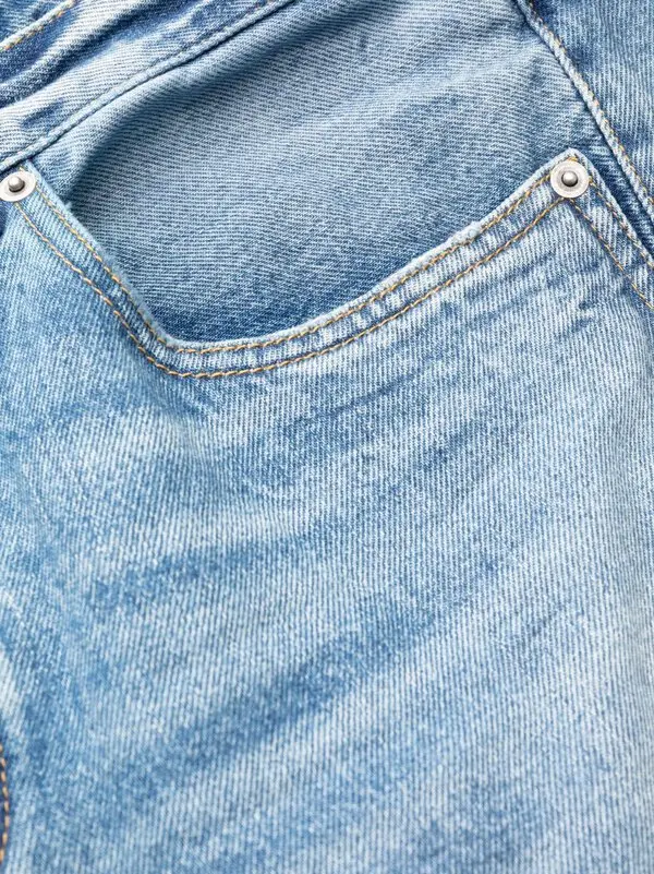 Saint Laurent Button Detailed Straight Leg Jeans - Light Blue