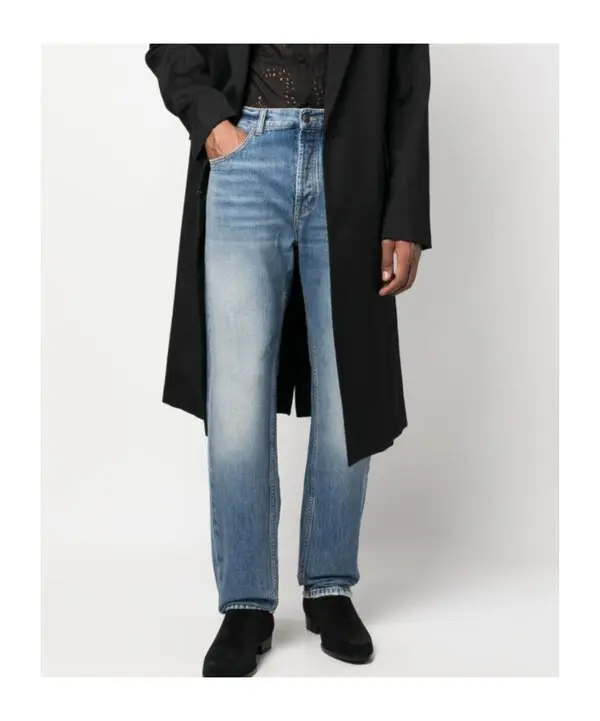 Saint Laurent Button Detailed Straight Leg Jeans - Light Blue