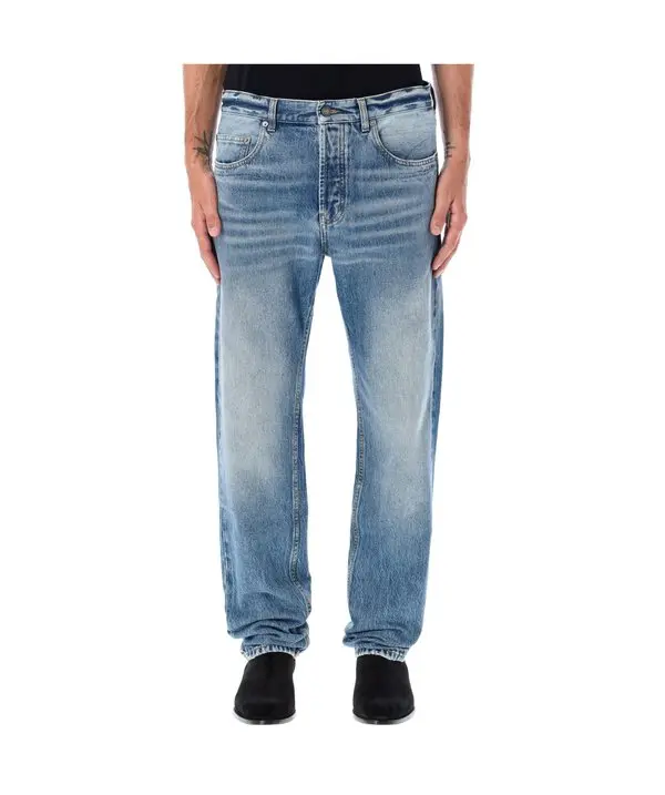 Saint Laurent Button Detailed Straight Leg Jeans - Light Blue