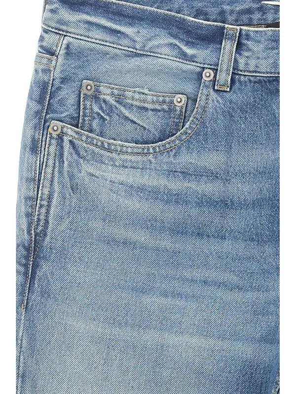 Saint Laurent Button Detailed Straight Leg Jeans - Light Blue