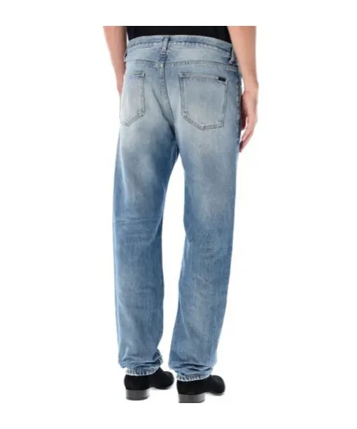 Saint Laurent Button Detailed Straight Leg Jeans - Light Blue