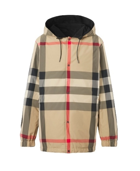 Burberry Reversible Checked Drawstring Hooded Jacket - Black