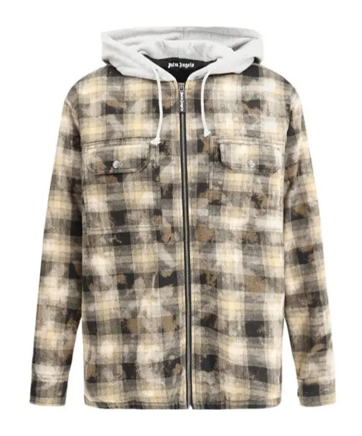 Palm Angels Checked Zip-up Hooded Jacket - Brown Off White