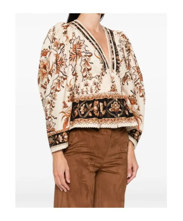 Farm Rio Majestic Garden Lace Puff Sleeve Blouse