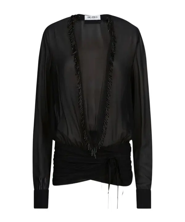 Attico Long Sleeve V-neck Shirt - Black