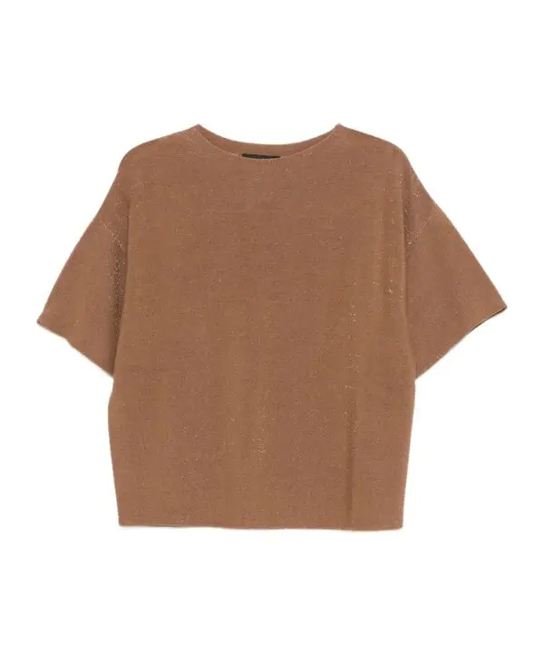 Fabiana Filippi Lurex Thread Crewneck Ribbed Top - Brown