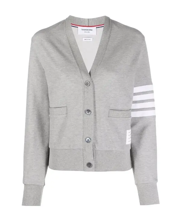 Thom Browne 4-bar Stripe V-neck Cardigan - Light Gray