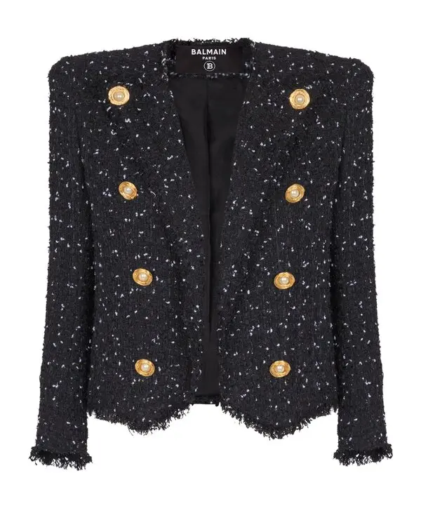 Balmain Polka-dot Tweed Cropped 8-button Jacket
