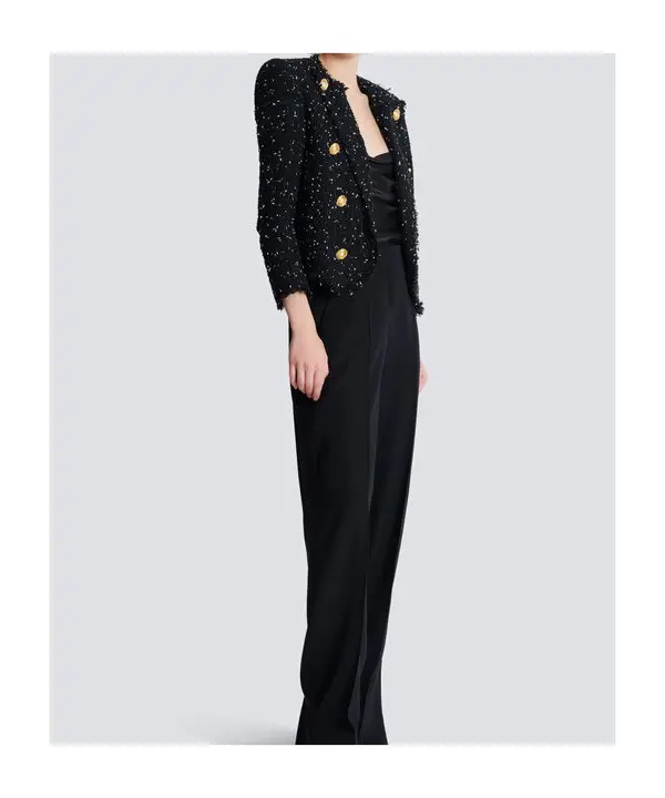Balmain Polka-dot Tweed Cropped 8-button Jacket
