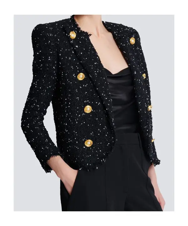 Balmain Polka-dot Tweed Cropped 8-button Jacket