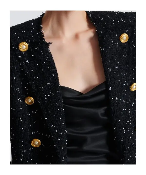 Balmain Polka-dot Tweed Cropped 8-button Jacket