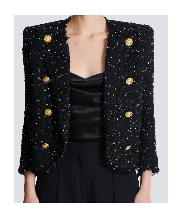 Balmain Polka-dot Tweed Cropped 8-button Jacket