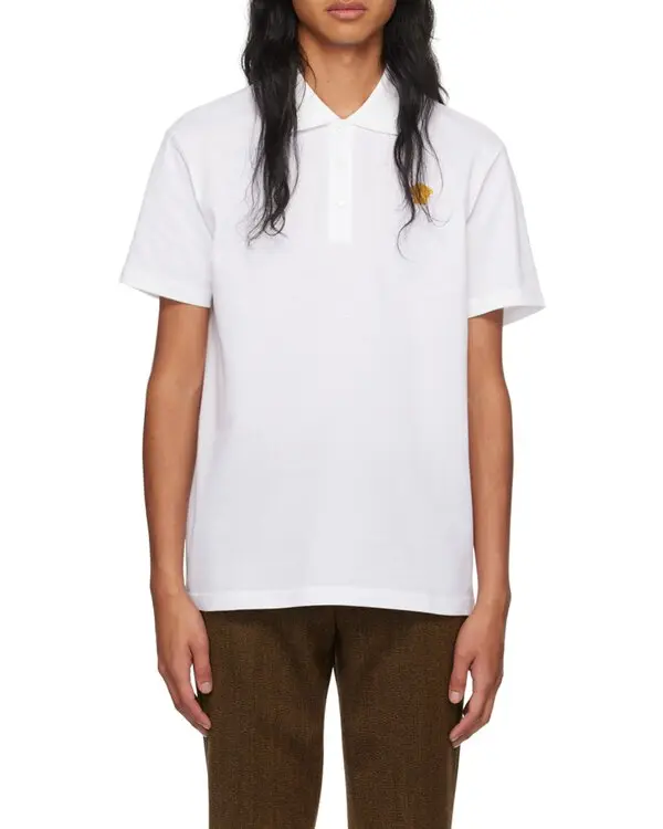 Versace Medusa Logo Embroidered Short-sleeved Polo Shirt - White