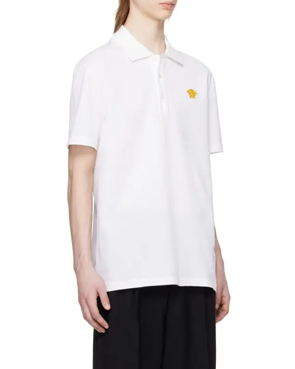 Versace Medusa Logo Embroidered Short-sleeved Polo Shirt - White