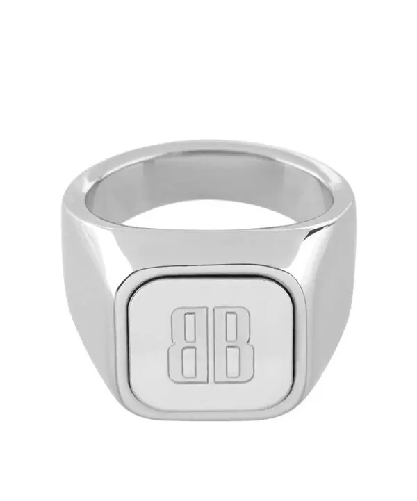 Balenciaga Nano Bb Logo Signet Ring - Shiny Silver