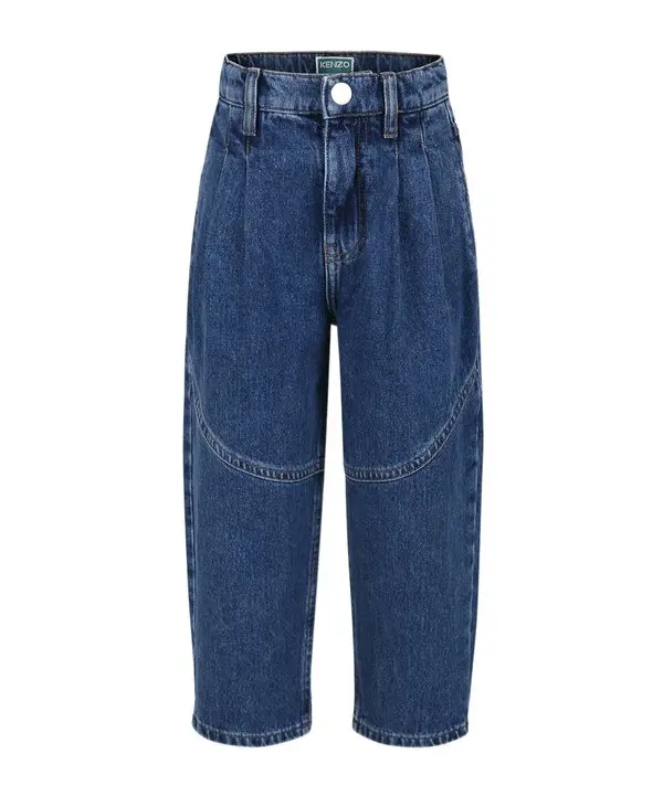 Kenzo Cotton Denim Trousers With Logo Patch