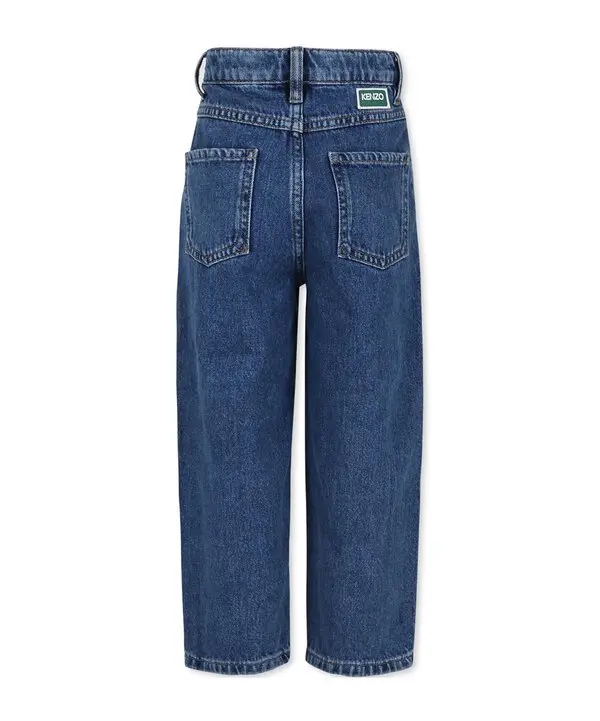 Kenzo Cotton Denim Trousers With Logo Patch
