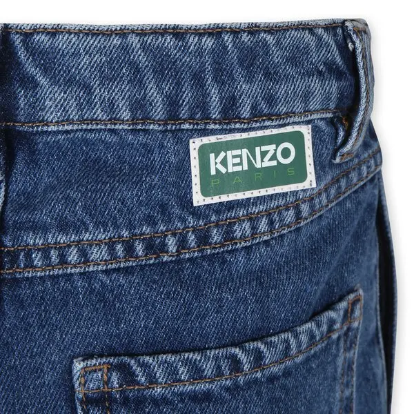 Kenzo Cotton Denim Trousers With Logo Patch