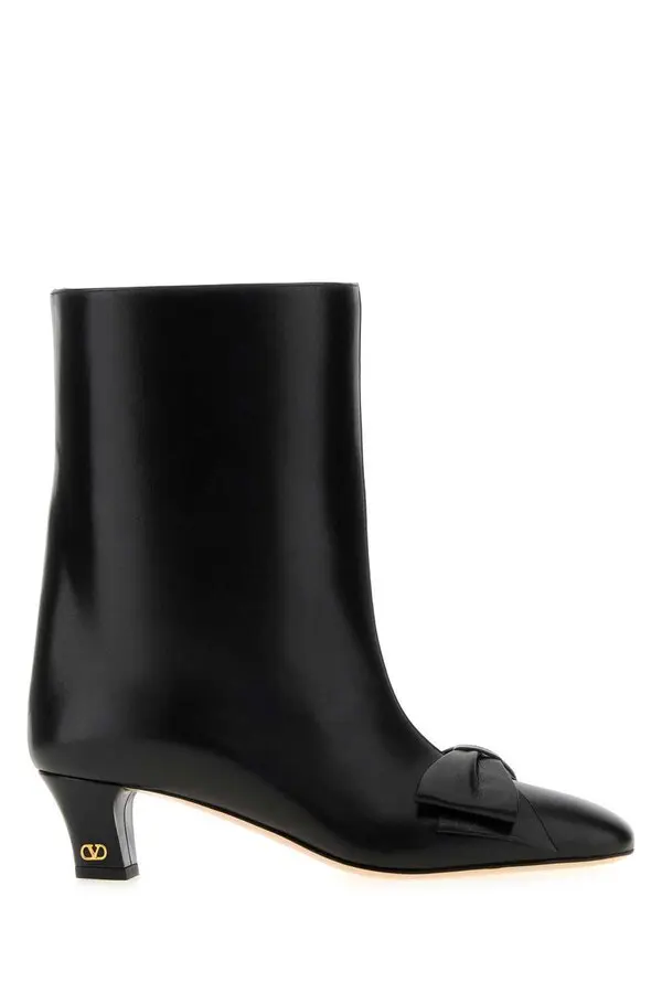Valentino Garavani 50mm Leather Ankle Boots With Bow Detail - Black