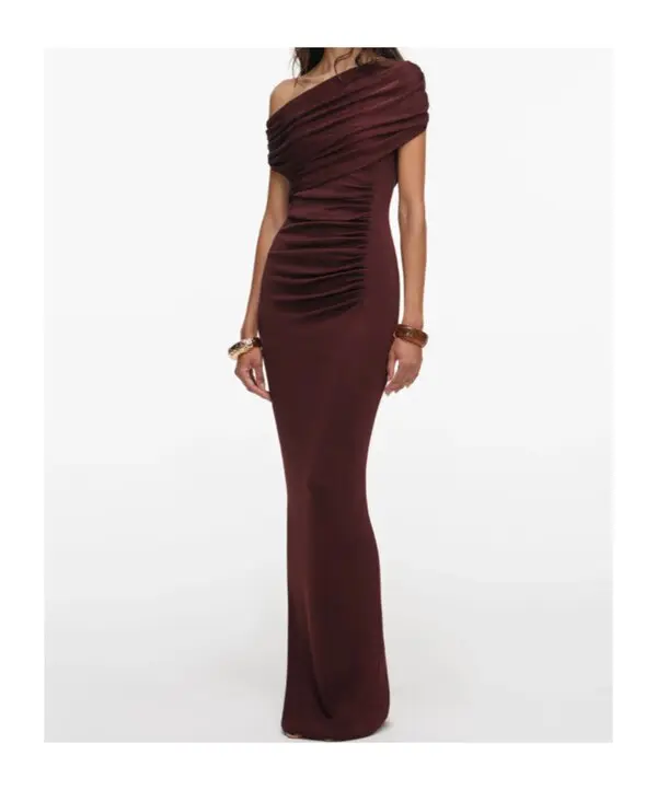 SELF-PORTRAIT Off-shoulder Ruched Midi Dress