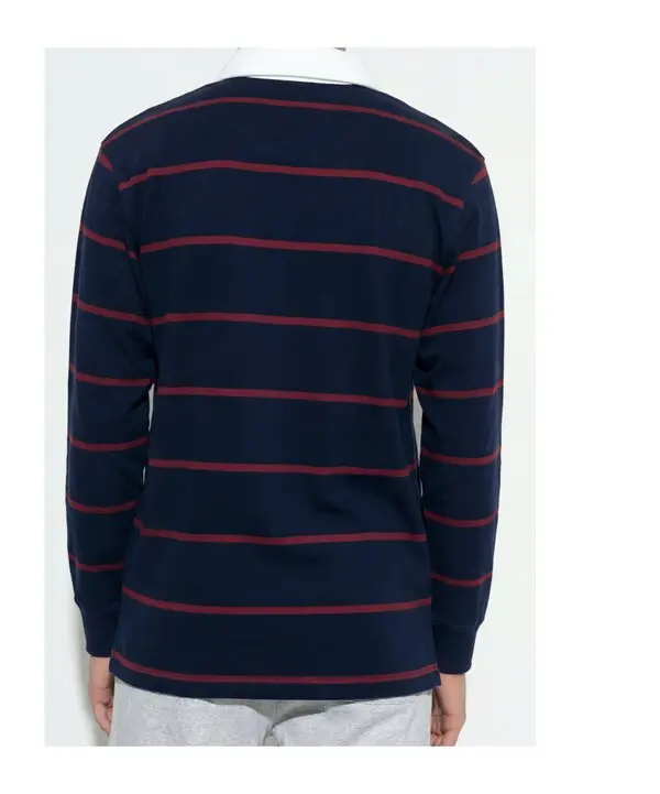 SPORTY  RICH Sporty Rich Logo Stripe Long Sleeve Polo Shirt