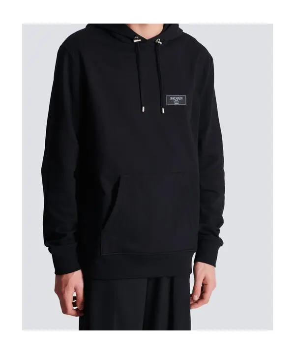 Balmain Logo Patch Drawstring Hoodie