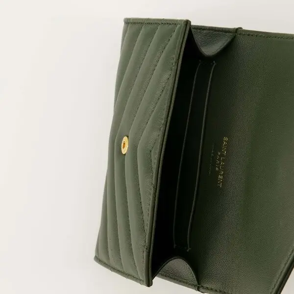 Saint Laurent Small Cassandre Matelassé Wallet - Black