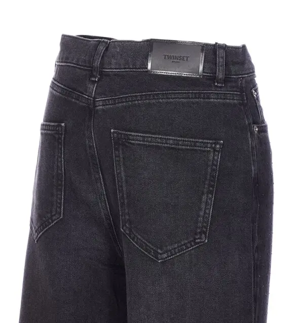 TWINSET Crystal Appliqué Wide-leg Jeans - Black