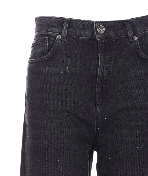 TWINSET Crystal Appliqué Wide-leg Jeans - Black