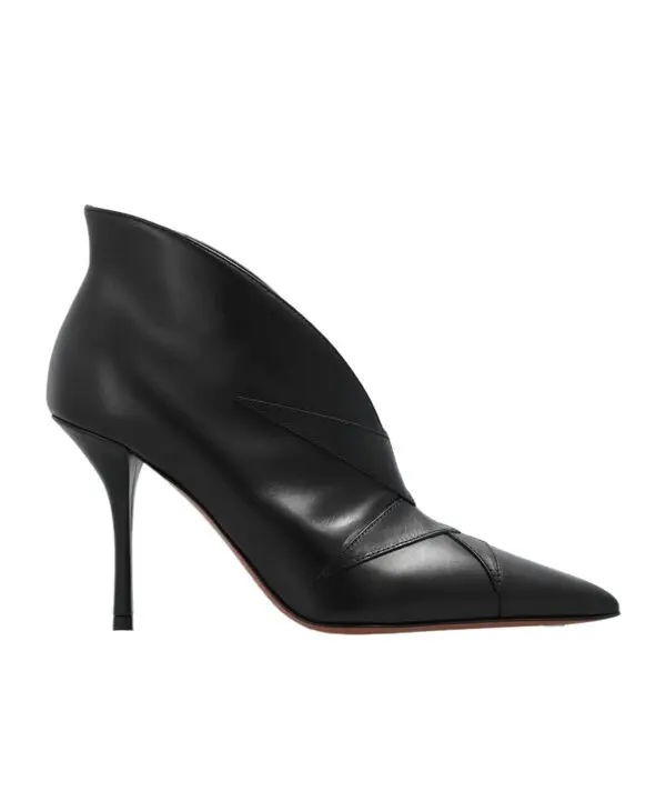 Alaïa Paneled Leather Pointed Toe Ankle Boots