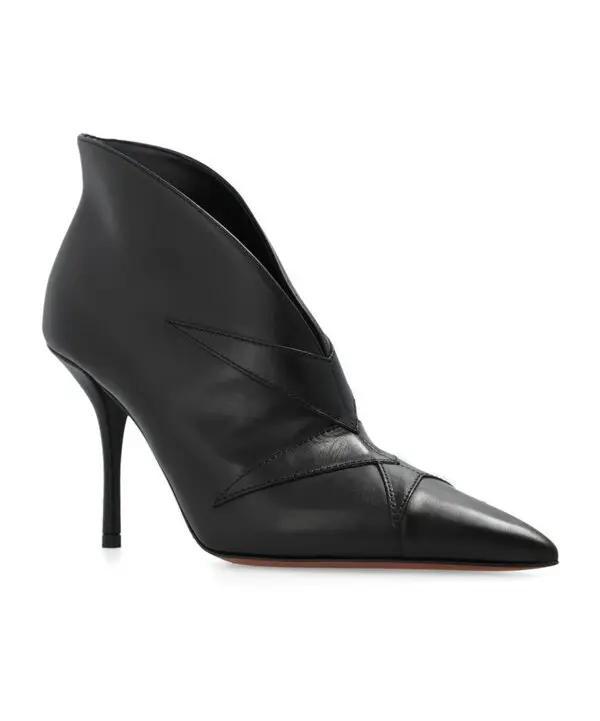 Alaïa Paneled Leather Pointed Toe Ankle Boots
