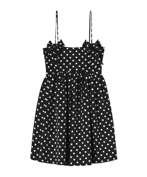 GANNI Polka-dot Satin Mini Dress - Black
