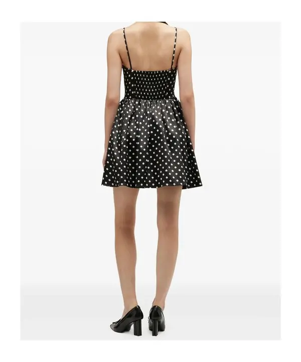 GANNI Polka Dot Satin Mini Dress With Bow Detail - Black