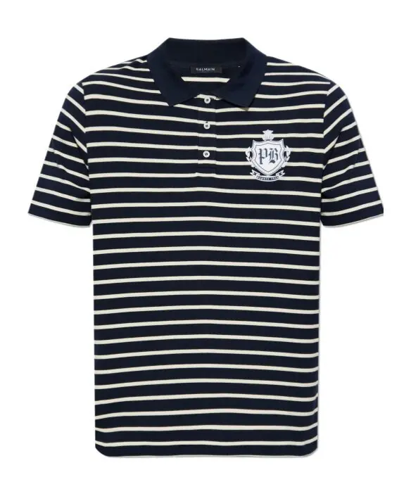 Balmain Striped Knitted Polo Shirt