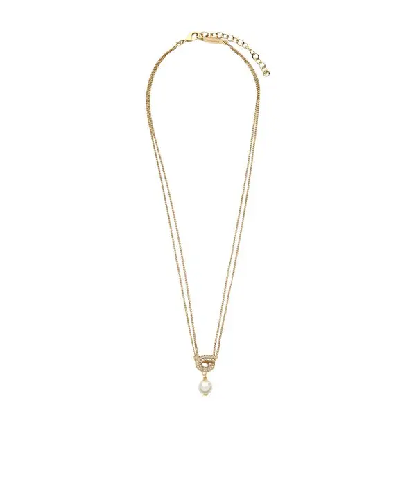 FERRAGAMO Double Strand Pearl Pendant Necklace - Golden