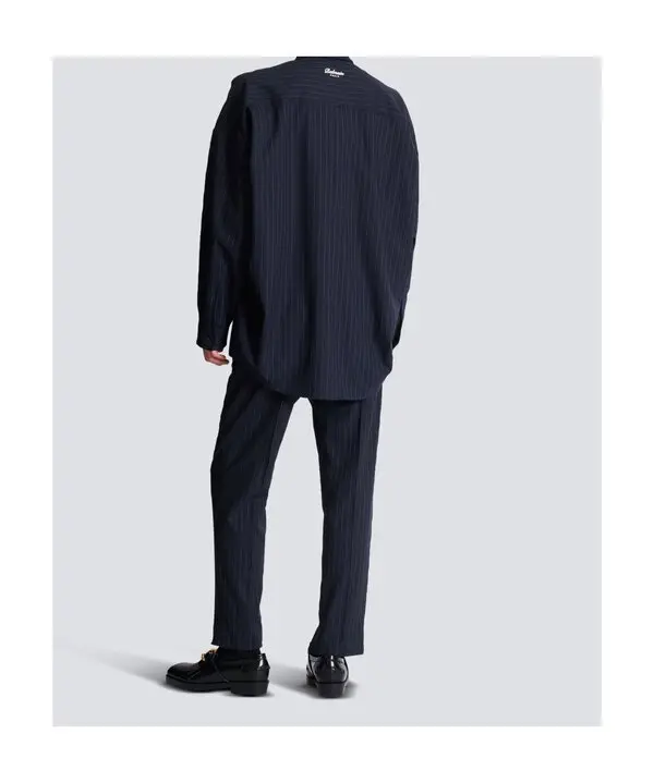Balmain Striped Wool College Emblem Shirt