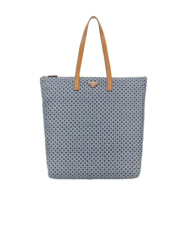Prada Large Geometric Pattern Tote Bag - Gray