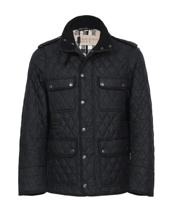 Burberry Diamond Quilted Stand Collar Jacket - Black