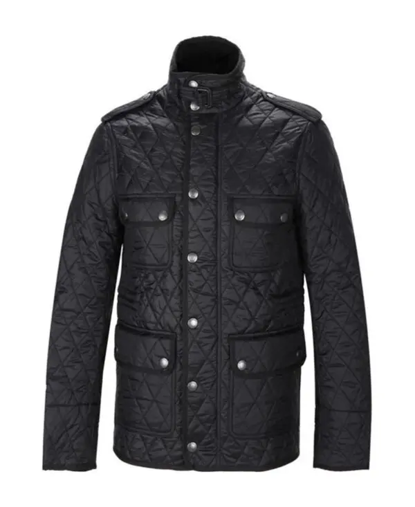 Burberry Diamond Quilted Stand Collar Jacket - Black