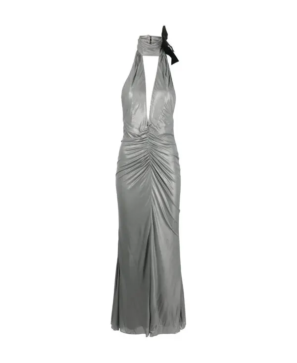 Alessandra Rich Halterneck Open-back Maxi Dress - Gray