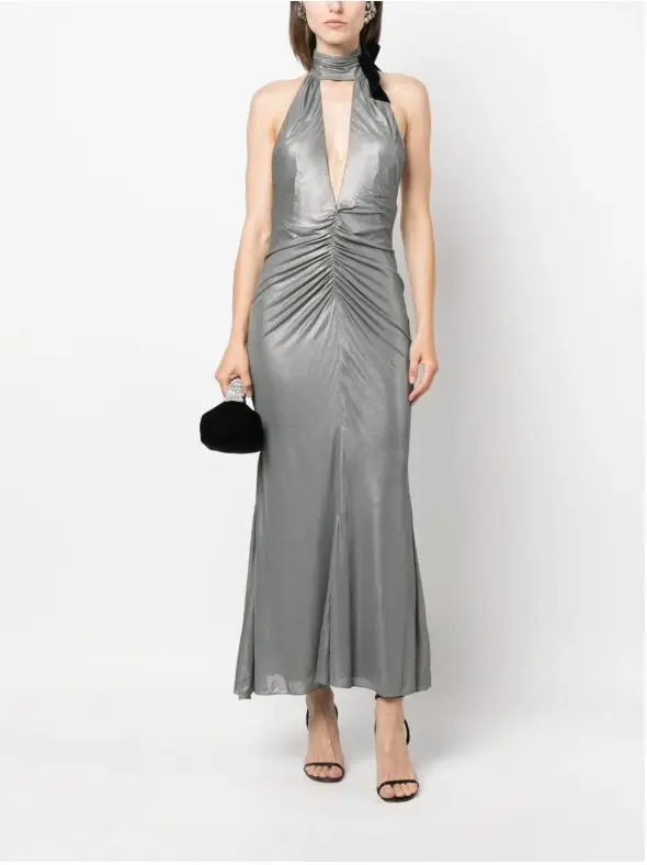 Alessandra Rich Halterneck Open-back Maxi Dress - Gray