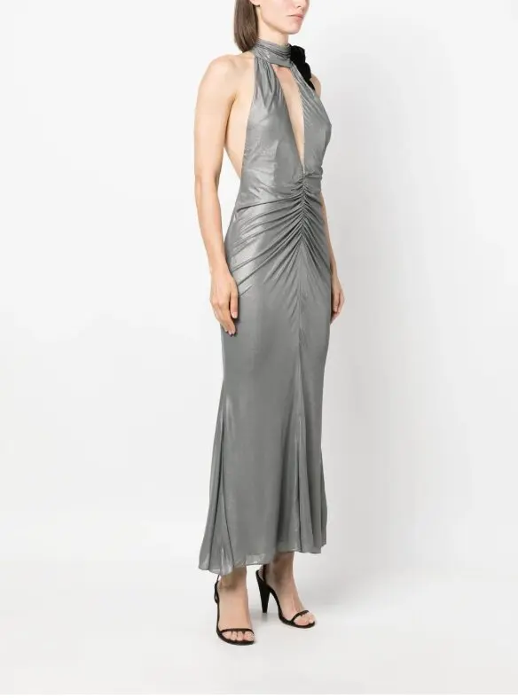 Alessandra Rich Halterneck Open-back Maxi Dress - Gray