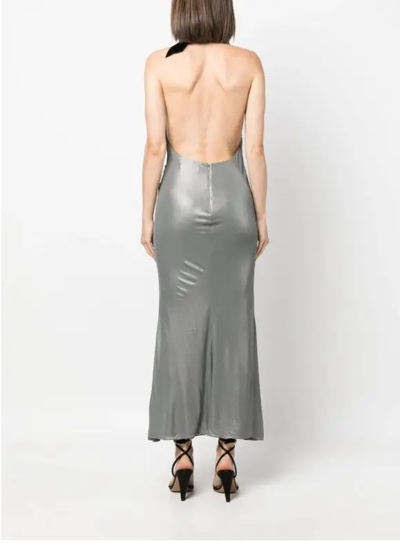 Alessandra Rich Halterneck Open-back Maxi Dress - Gray