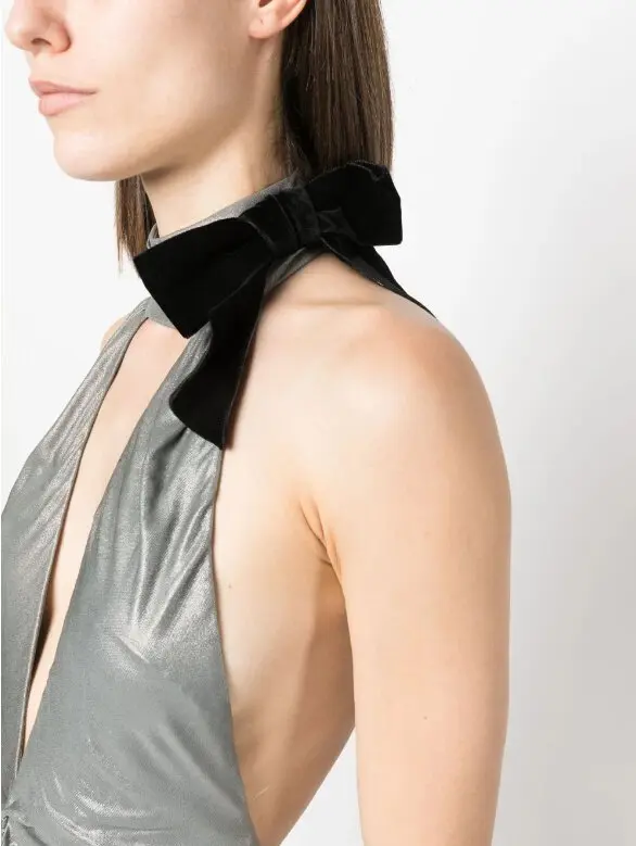 Alessandra Rich Halterneck Open-back Maxi Dress - Gray