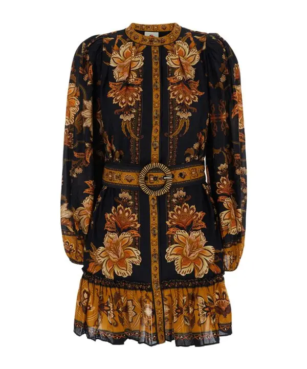 Farm Rio Majestic Garden Belted Mini Dress - Black